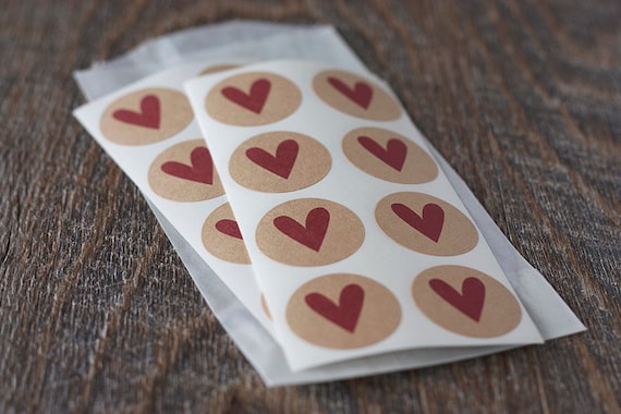 Red Heart Round Kraft Stickers. 1 Circle Kraft Stickers. | Etsy
