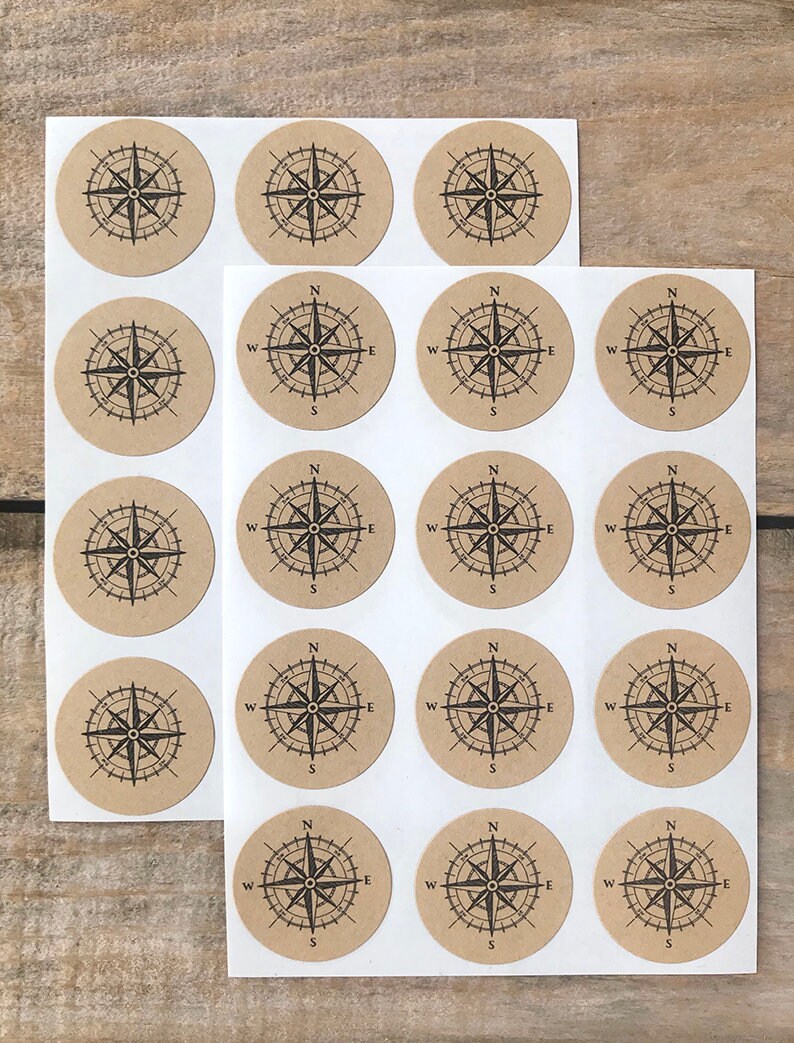 Set of 24 Compass Stickers 1 inch stickers paper | Etsy