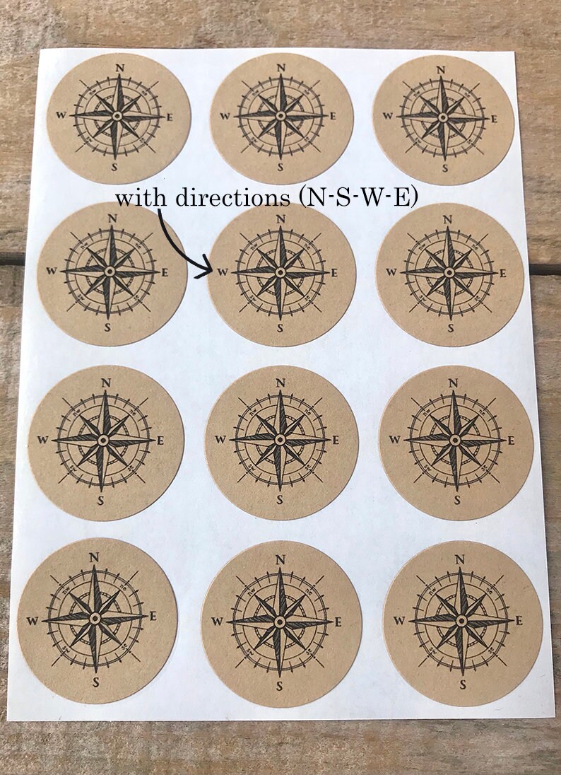 Set of 24 Compass Stickers 1 Inch Stickers Paper | Etsy