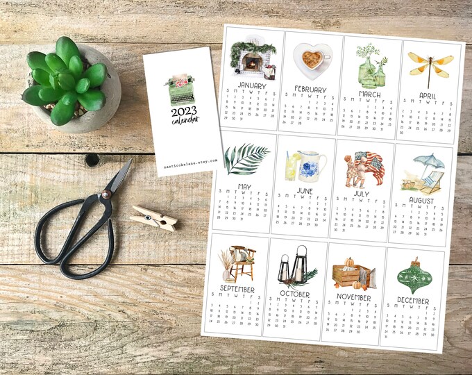 2023 Mini Calendar & Wood Wedge, Business Card Calendar, Calendar, Desk ...