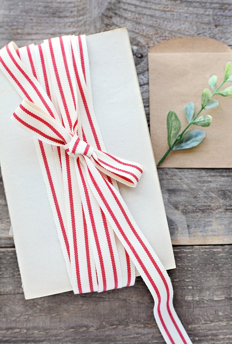 Red & Cream Striped Ribbon 5 Yards Holiday Packaging Gift - Etsy