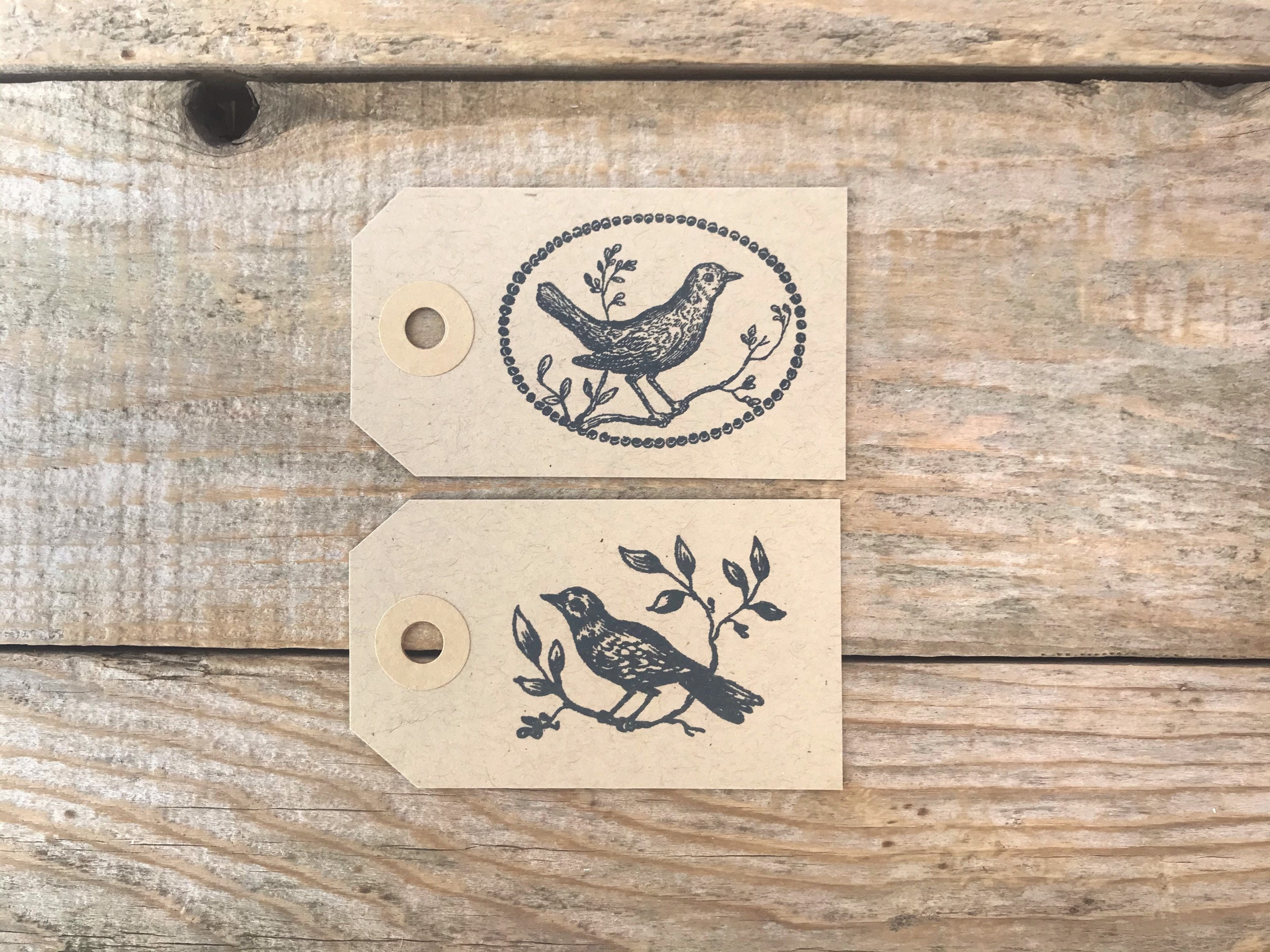 Hand Stamped Bird Tags set of 8 birds gifts tags kraft | Etsy