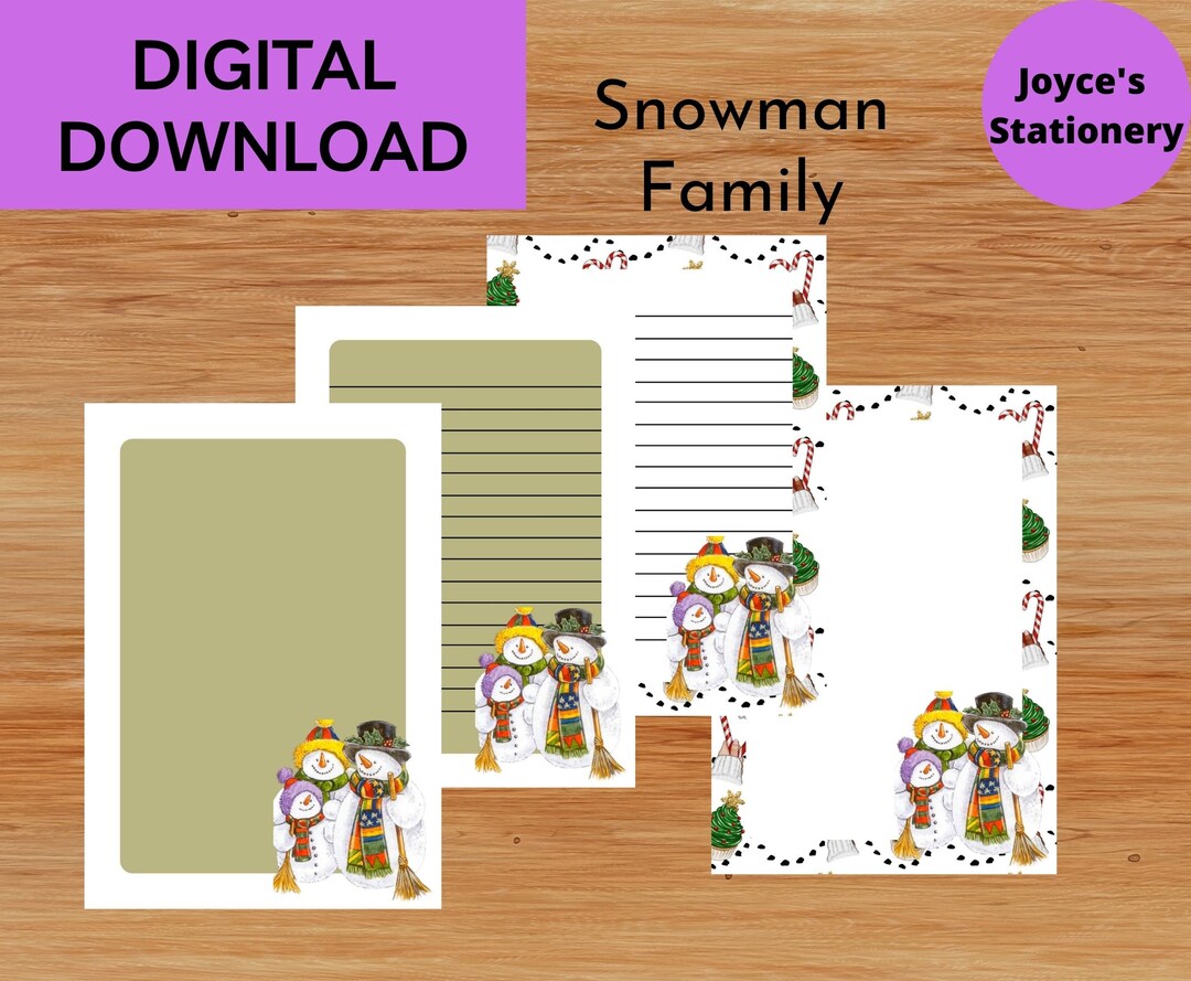 Snowman Family Printable Stationery - Etsy