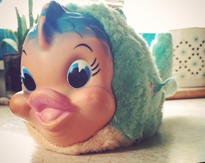 Vintage Toy Rubber Face Fish Stuffed Aqua Fish Body, Rushton Rubber ...