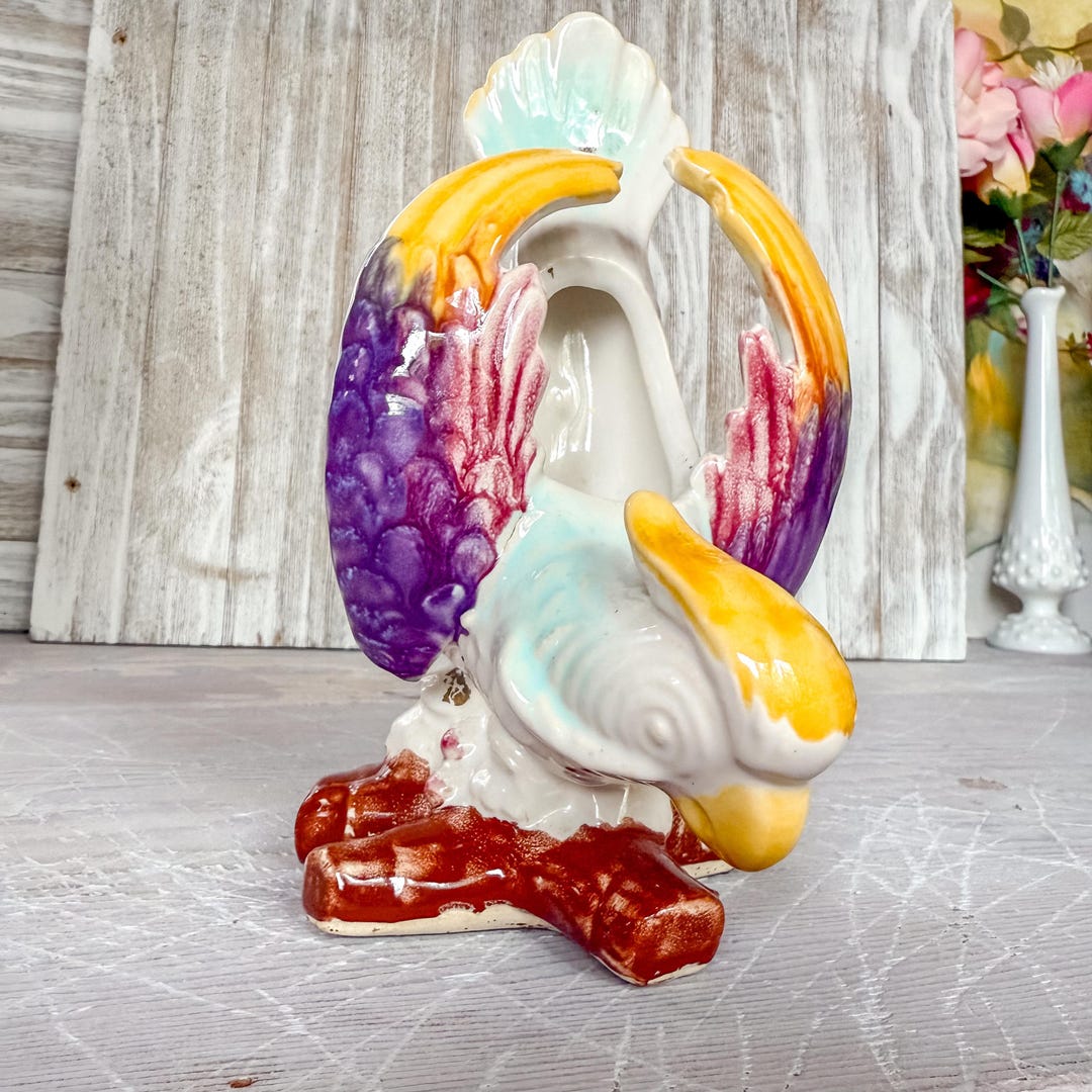 Vintage Morton Pottery Parrot Wall Pocket Free Standing Ceramic Planter ...