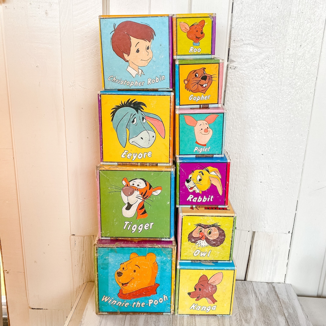 Vintage Disney Winnie the Pooh Nesting Block Boxes 10 Alphabet Numbers ...