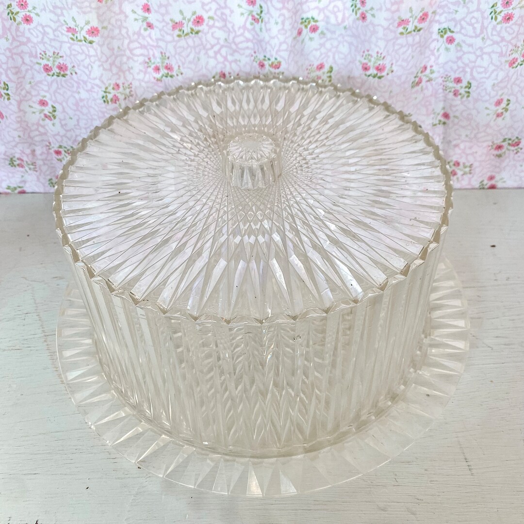 Vintage Cake Carrier Clear Domed Cake Saver Acrylic Diamond Cut Hard ...