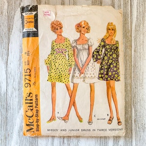 1960's Vintage Sewing Pattern Mod Mini Dress Mccalls 9715 - Etsy