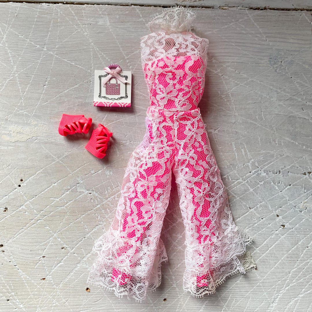 Vintage Barbie 1968 Jump Into Lace 1823 Mod Hot Pink Taffeta Lace ...