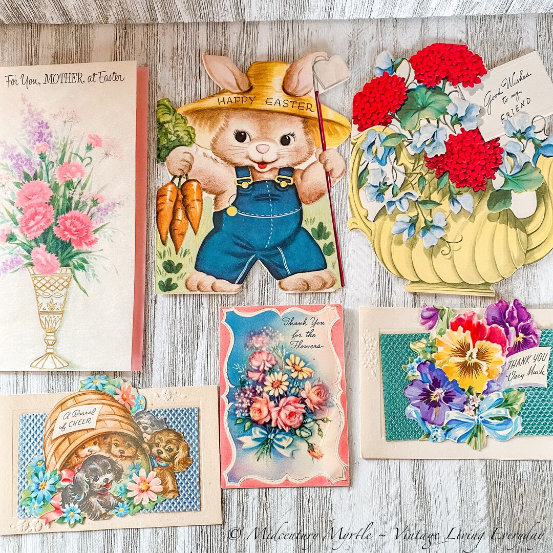 Vintage Easter Spring Floral Greeting Cards 6 Midcentury Cards 1950s ...