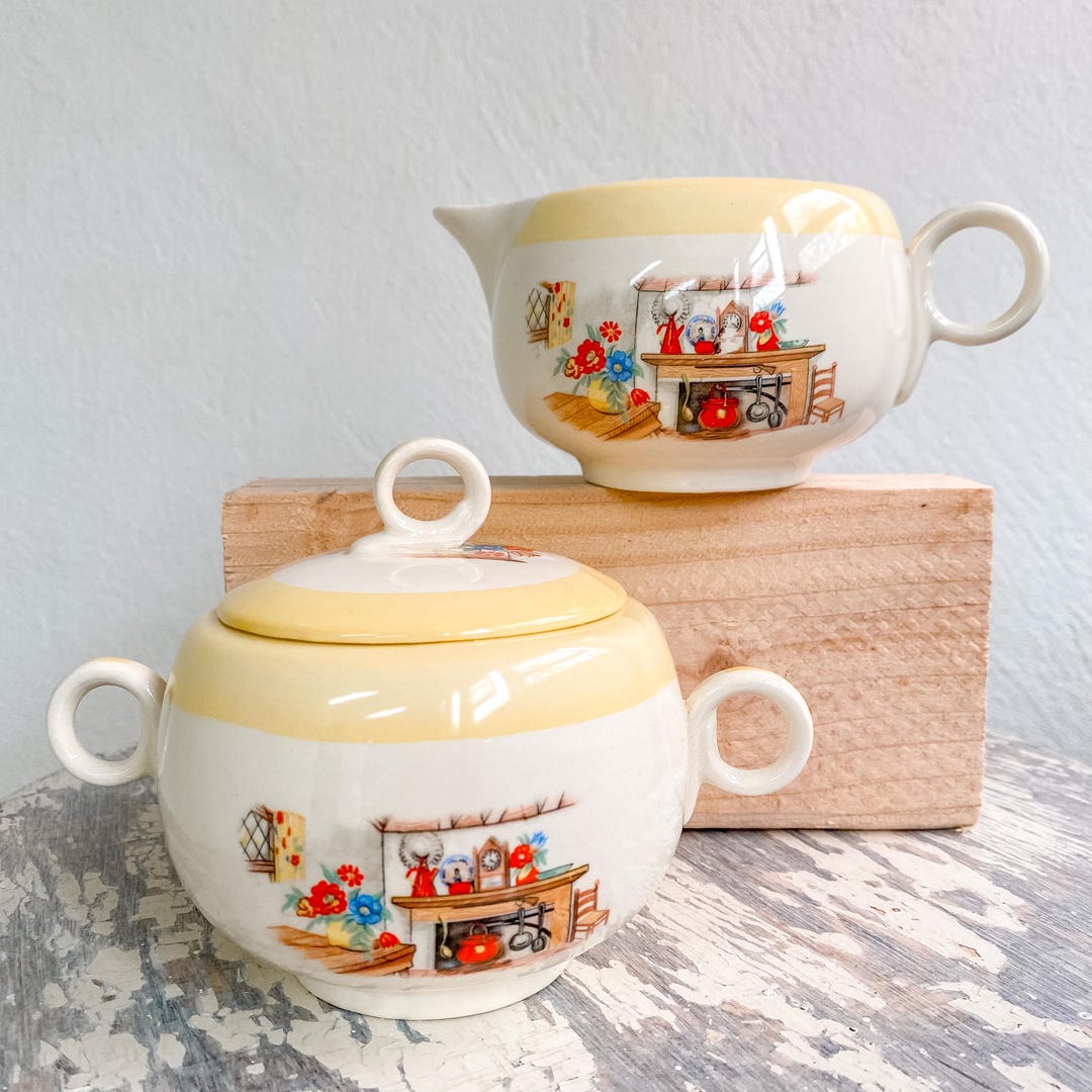 1942 Vintage Homer Laughlin Eggshell Colonial Kitchen Cream and Sugar ...