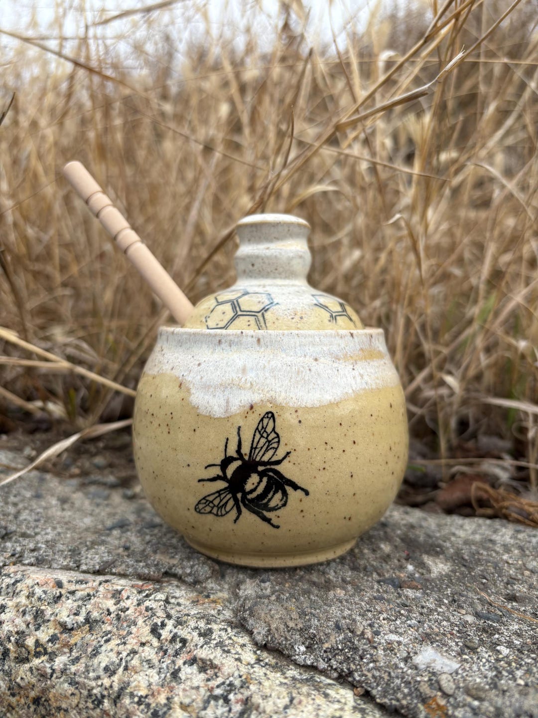 Mini Honey Pot 6 Oz | Handmade Pottery | Bee Decor | Honey Bee Gift ...