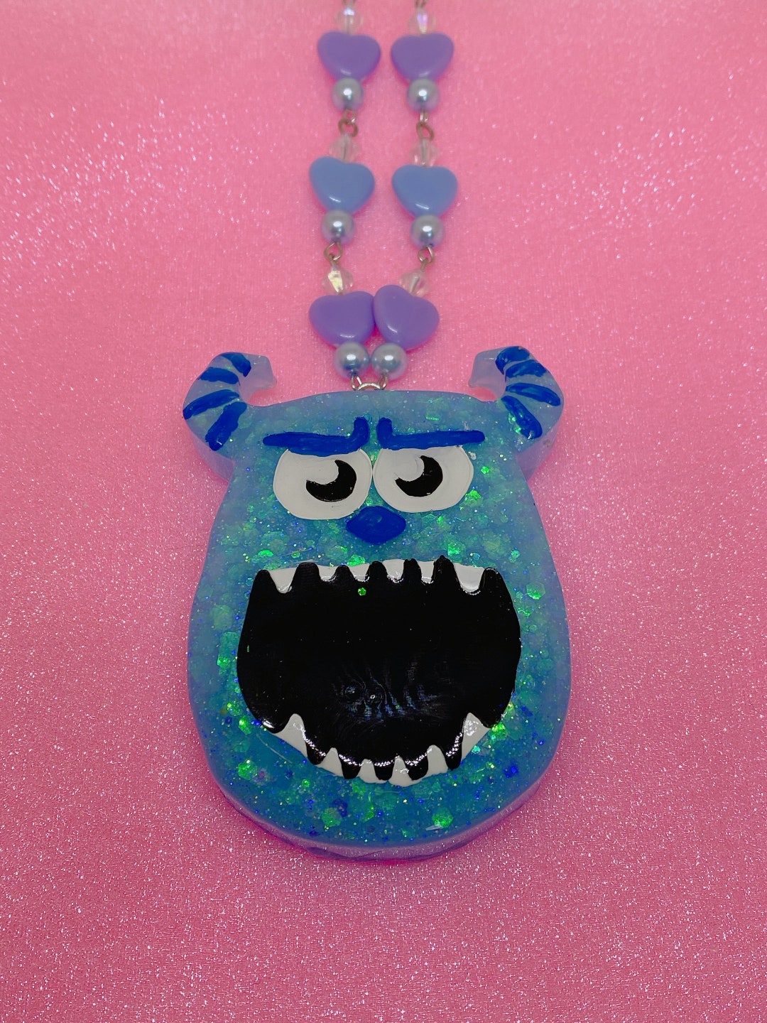 Sully Roaring Monsters Movie Blue Beaded Necklace W 28cm Silver Chain ...
