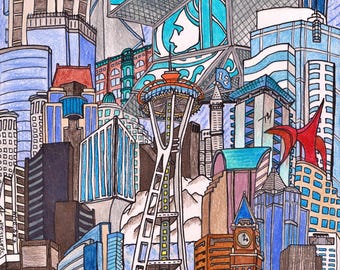 Pencil Drawing of Seattle, Washington - Etsy