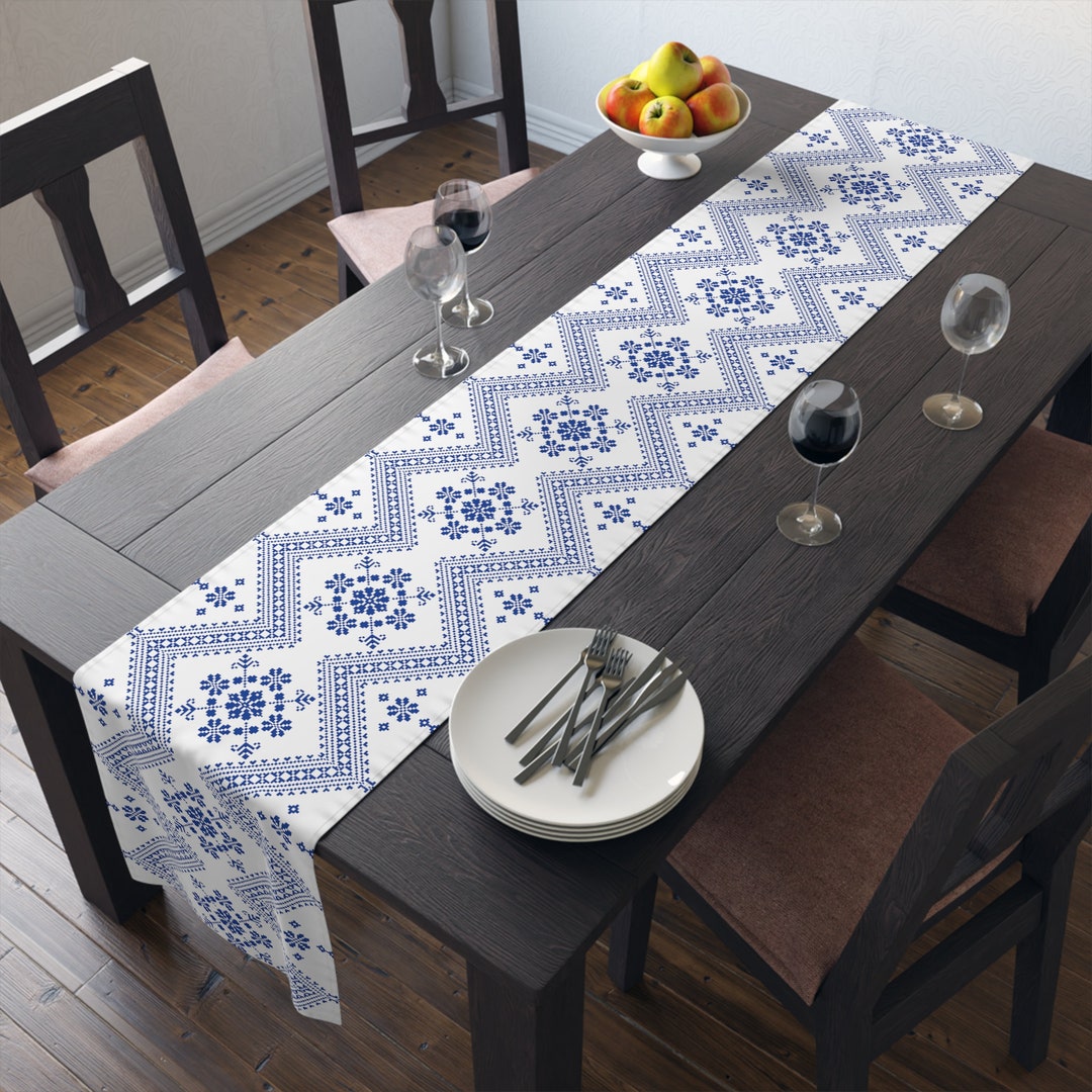 Blue Palestine Printed Tatreez Henna Table Runner (cotton, Poly), Henna ...
