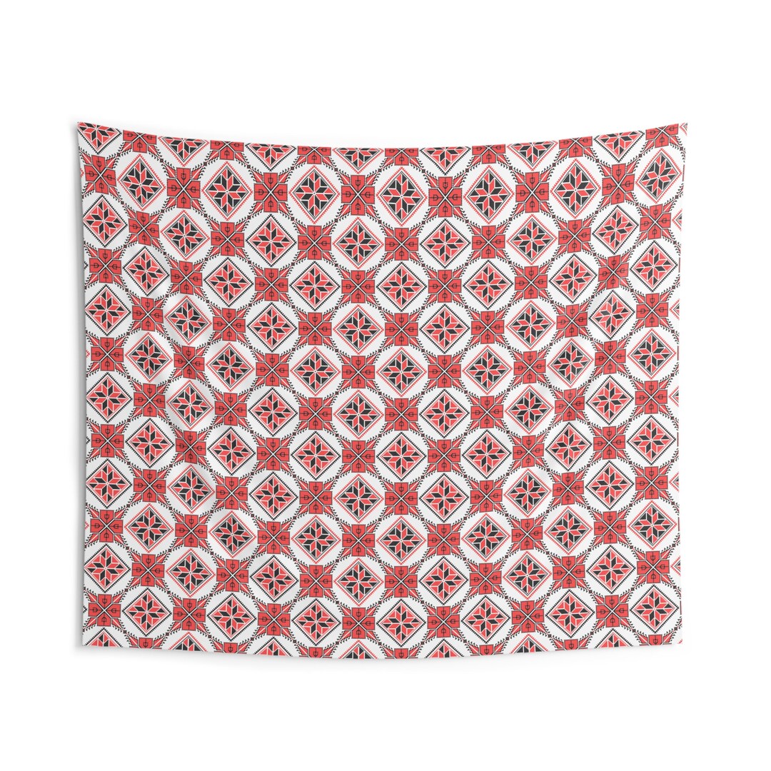 Printed Red Tatreez Henna Background Indoor Wall Tapestries, Henna ...