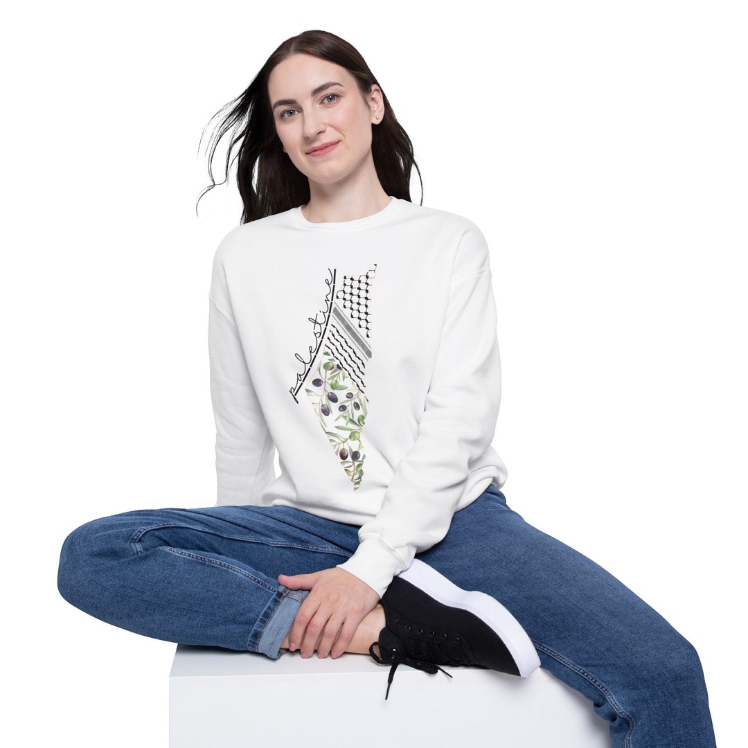 Palestine Map Olive Branches Kufiya Unisex Drop Shoulder Sweatshirt ...