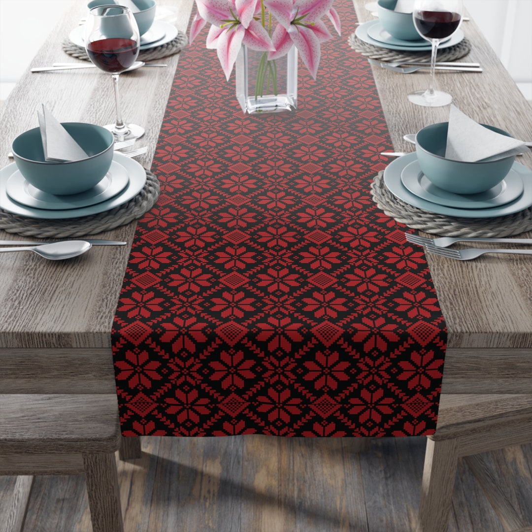Palestine Tatreez Printed Embroidery Henna Table Runner (cotton, Poly ...