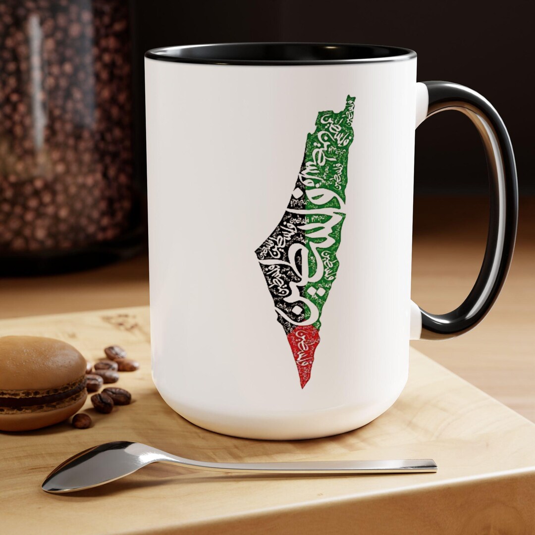 Palestine Map Two-tone Coffee Mugs, 15oz, Palestine in Arabic, Gift ...