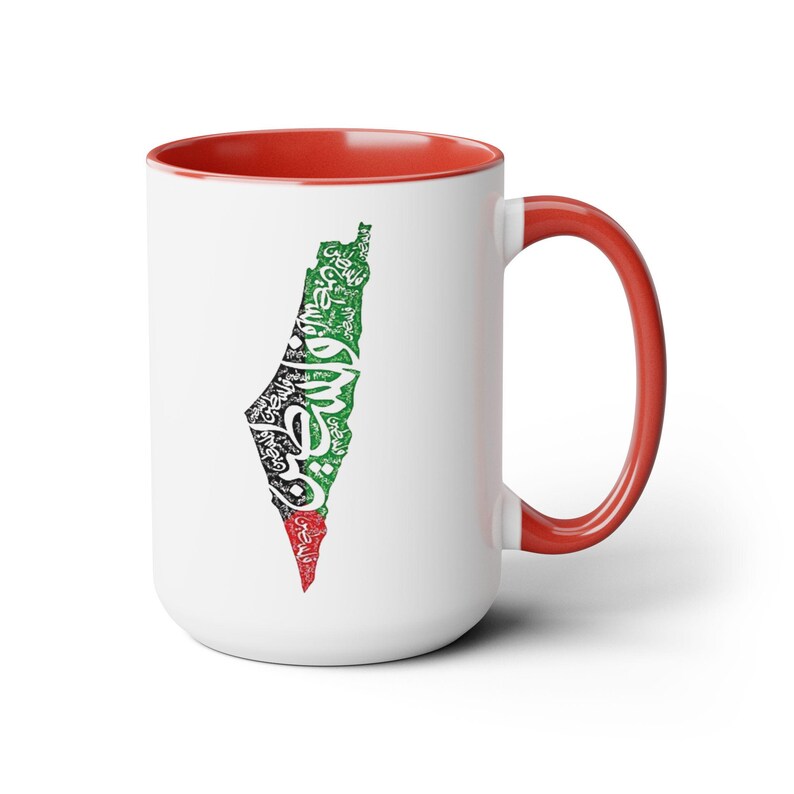 Palestine Map Two-tone Coffee Mugs, 15oz, Palestine in Arabic, Gift ...