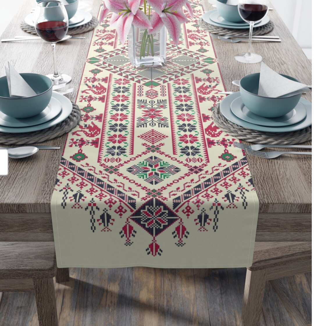 Beige Printed Tatreez Henna Table Runner (cotton, Poly), Henna Decor ...