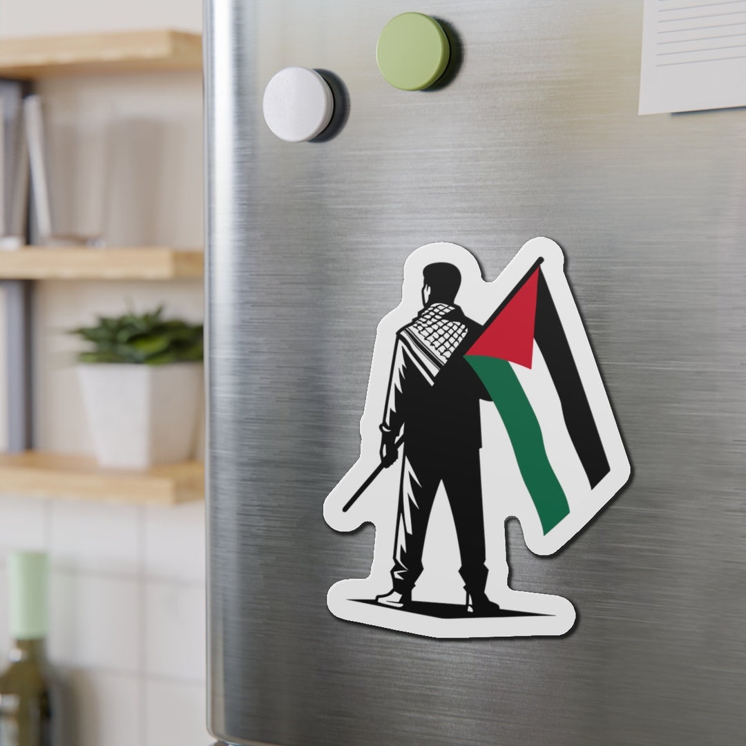 Palestinian Man Holding a Flag Die-cut Magnets, Palestine Flag, Magnet ...