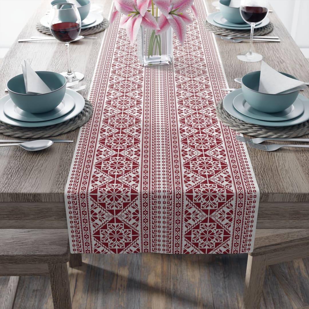 Palestinian Printed Tatreez Table Runner cotton, Poly Dinning Table ...