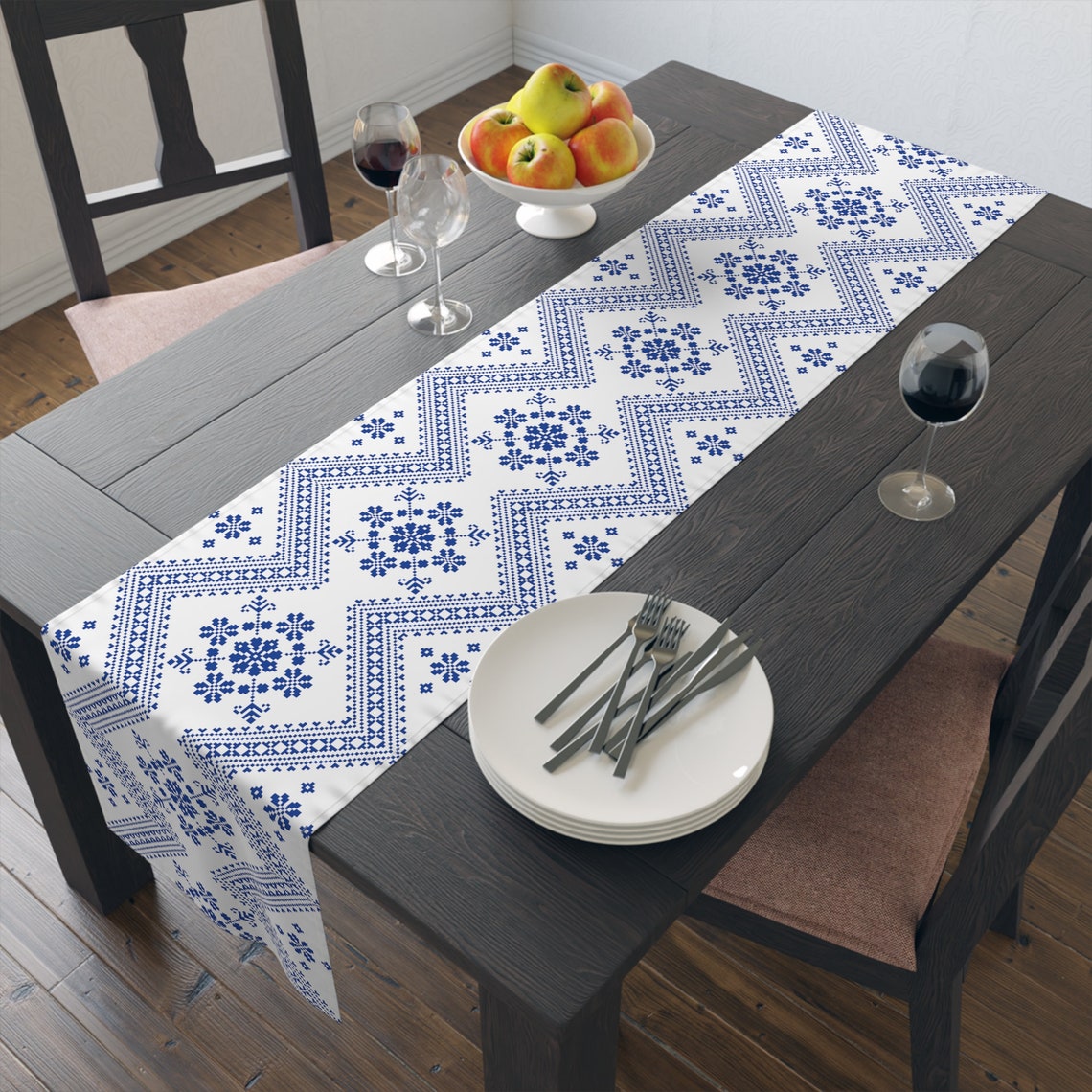 Blue Palestine Printed Tatreez Henna Table Runner (cotton, Poly), Henna ...