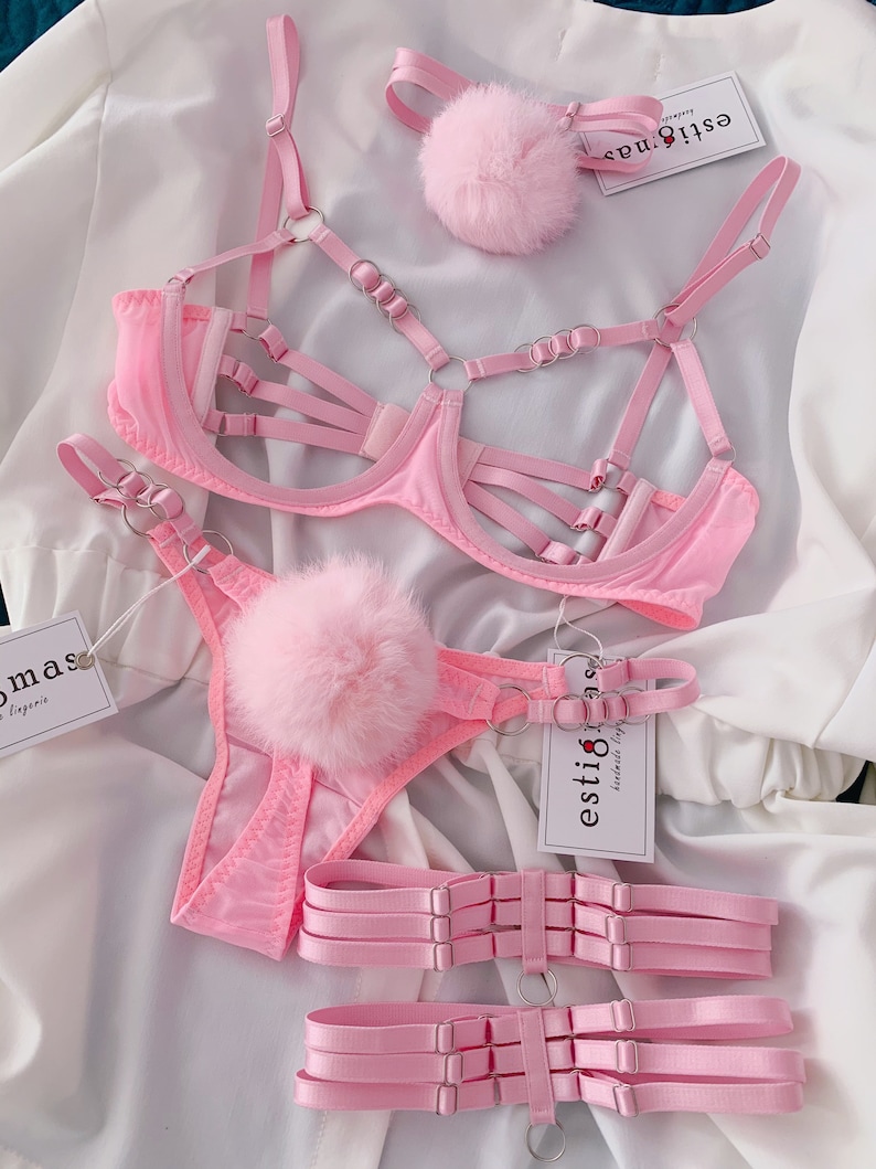 Conjunto De Lencería De Conejito Lencería Rosa Lencería De Etsy España