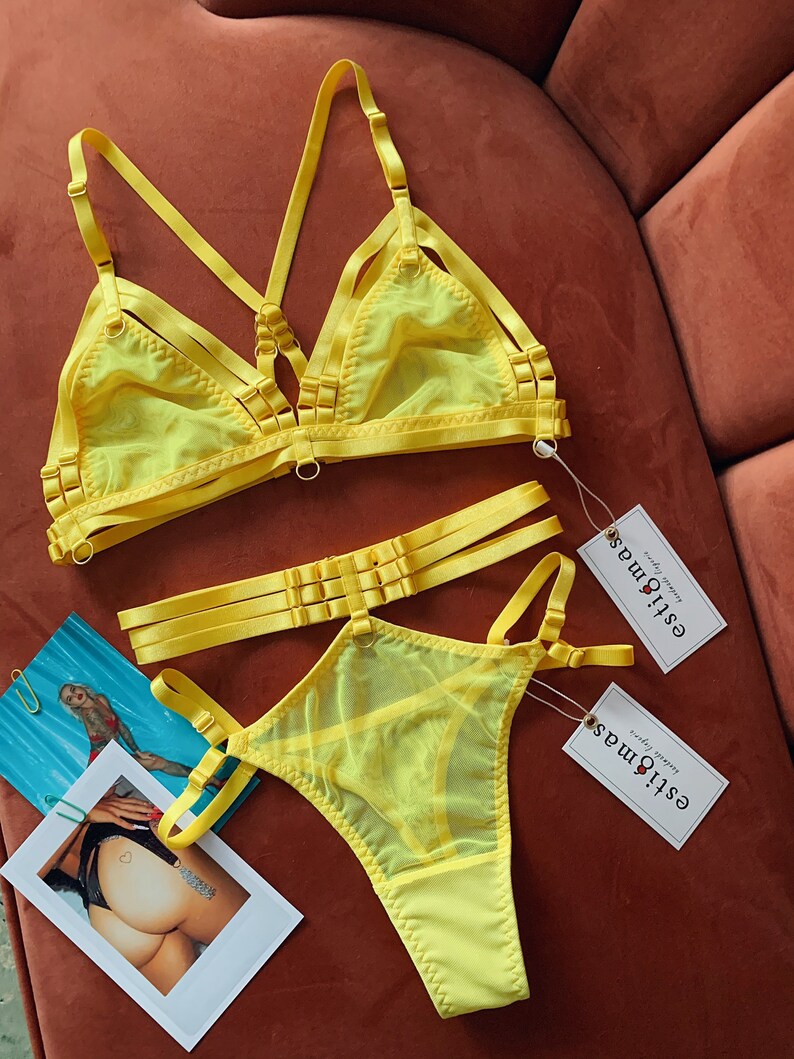 Yellow Lingerie Mesh Lingerie Strappy Lingerie Mesh Etsy