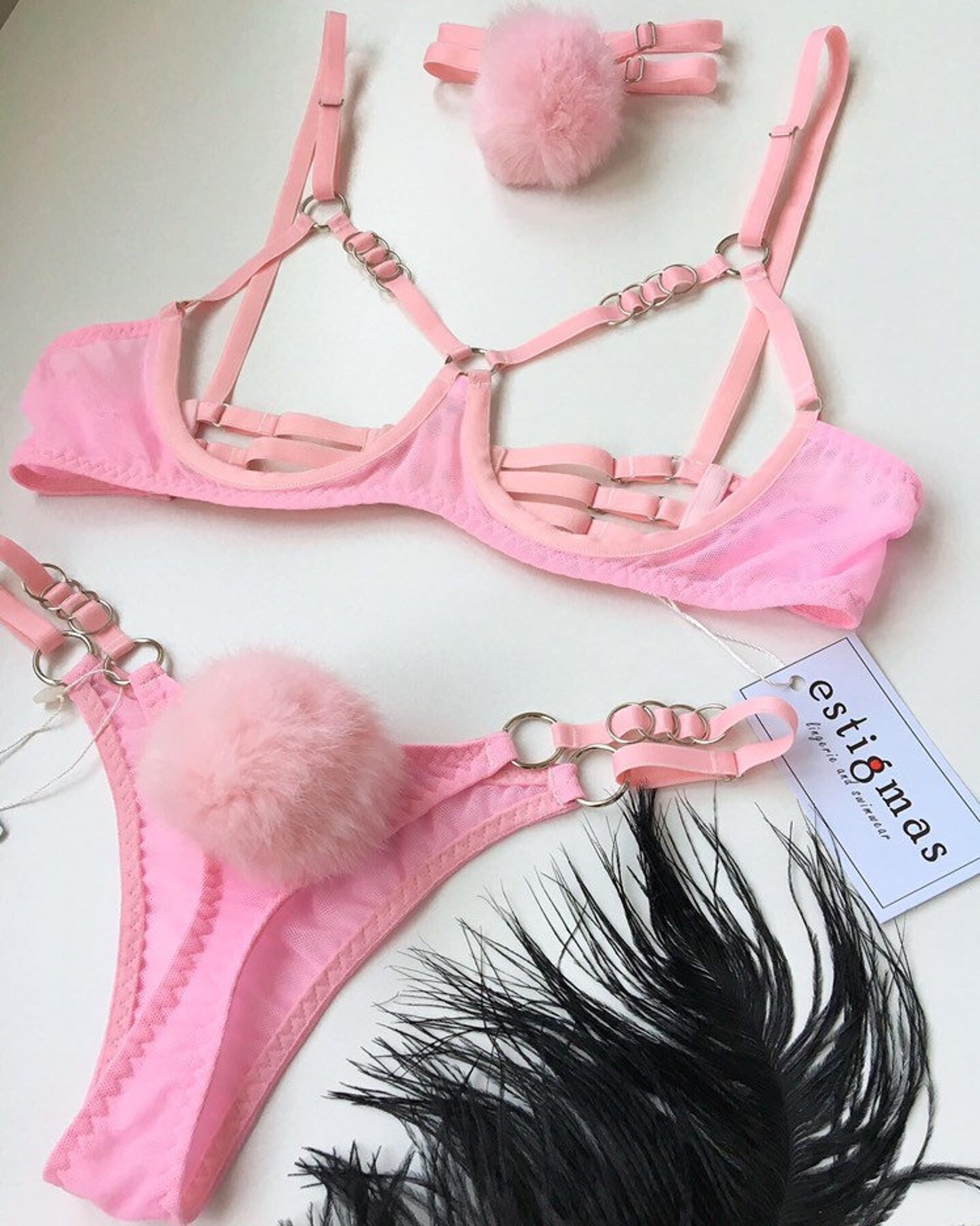 Conjunto De Lencería De Conejito Lencería Rosa Lencería De Etsy España