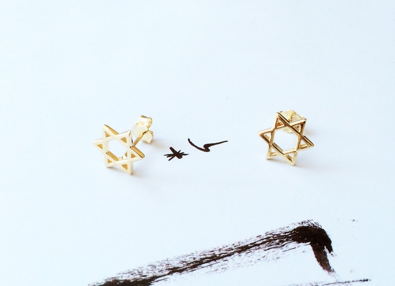 Gold Hexagram Stud Earring Six Pointed Star Earring Earring | Etsy