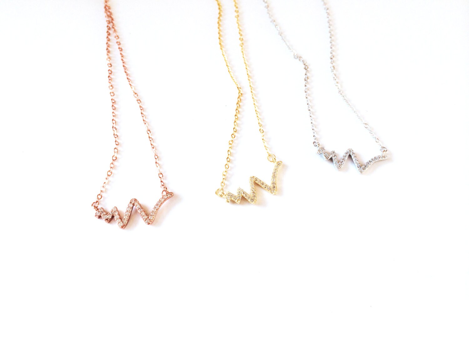 Diamond Heartbeat Graph Necklace Gold 925 Sterling Silver | Etsy