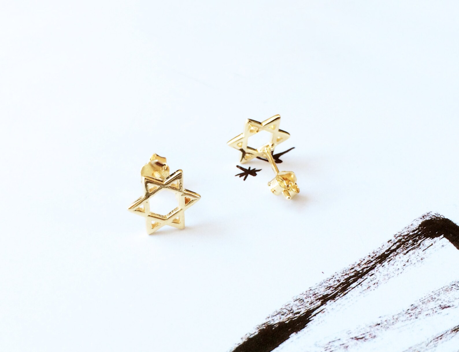 Gold Hexagram Stud Earring Six Pointed Star Earring Earring | Etsy