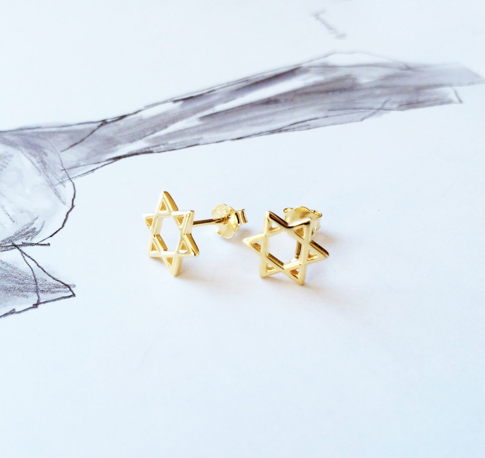 Gold Hexagram Stud Earring Six Pointed Star Earring Earring | Etsy