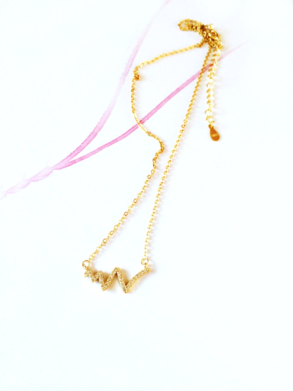 Diamond Heartbeat Graph Necklace Gold 925 Sterling Silver | Etsy