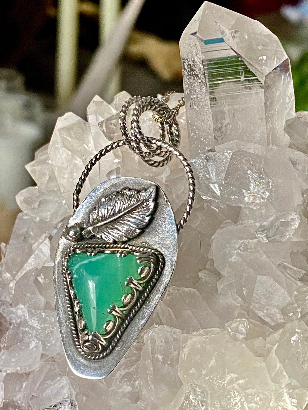 Chrysoprase Pendant in Sterling Silver - Etsy