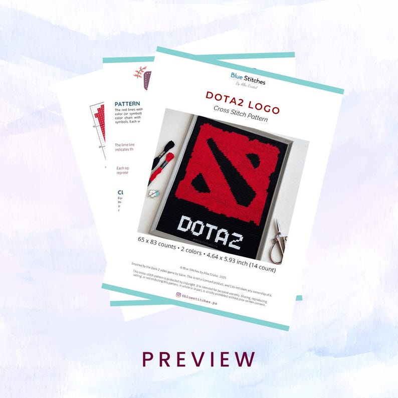 Dota 2 Logo Cross Stitch Pattern - PDF Instant Download | Needlepoint ...