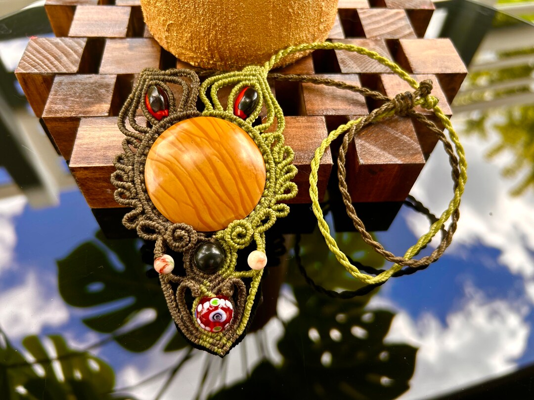 Earth's Harmony: Handmade Macrame Necklace With Brown Jasper Gemstone - Etsy