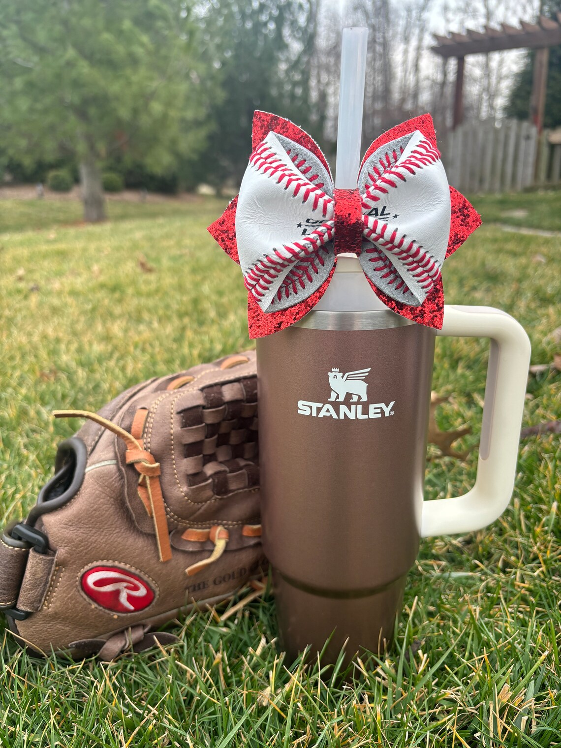 Baseball Bow Straw Topper - Etsy
