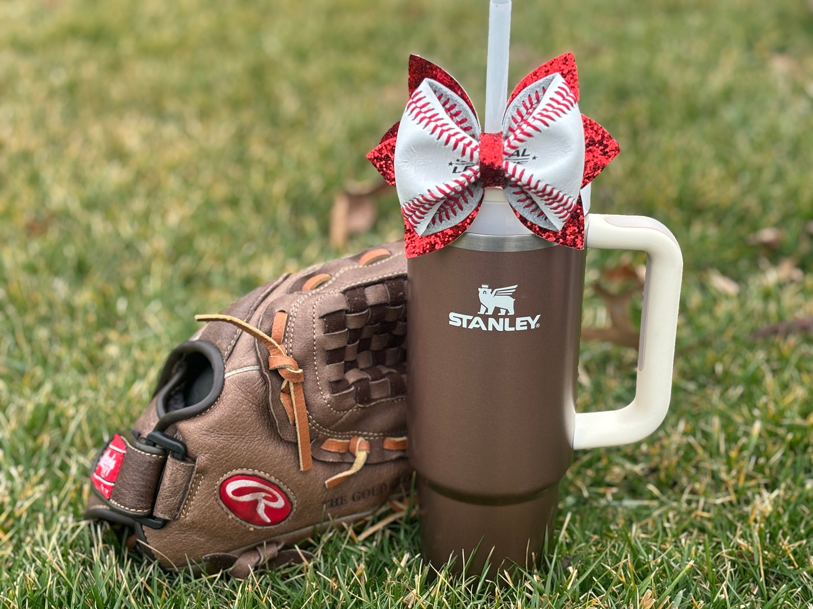 Baseball Bow Straw Topper - Etsy