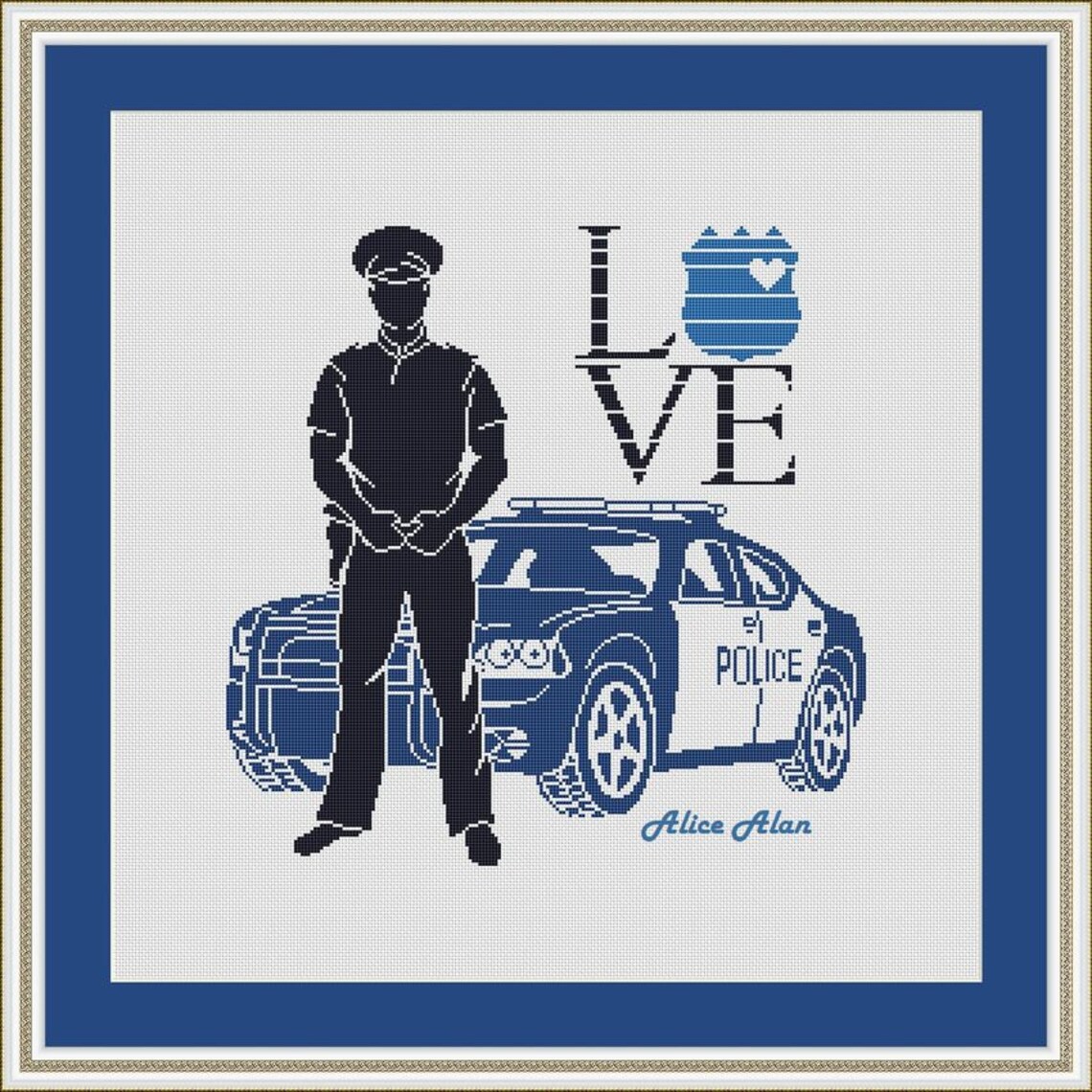 Cross stitch pattern silhouette Policeman car police badge | Etsy
