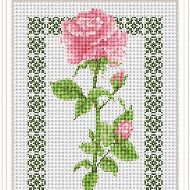 Cross Stitch Pattern Flowers Rose in green openwork frame | Etsy Cross Stitch Pattern Flowers Rose in green openwork frame | Etsy