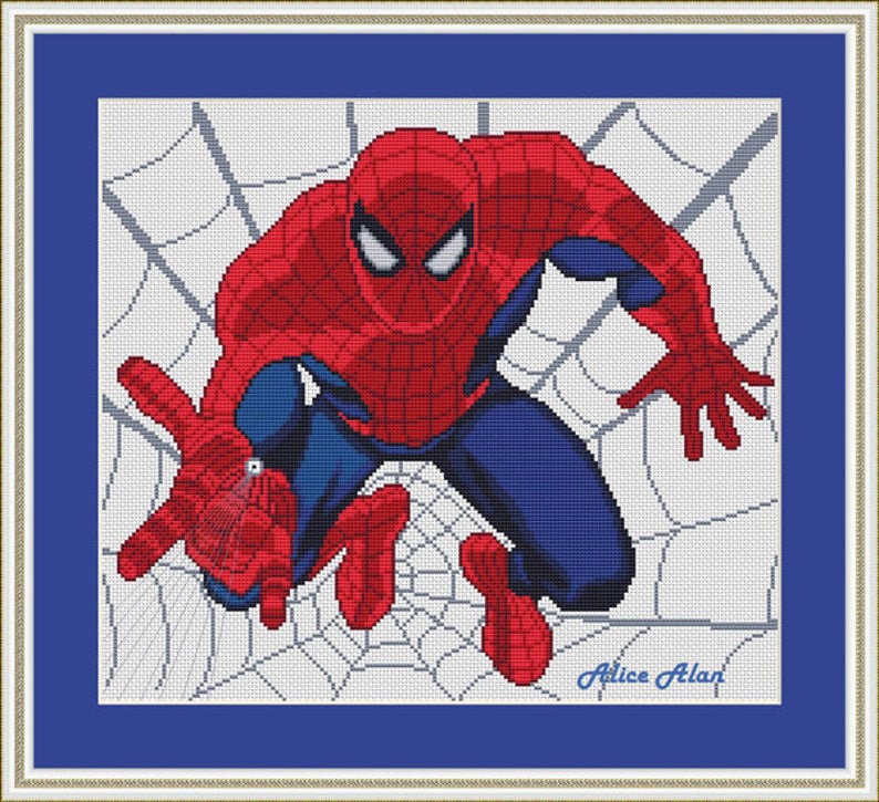 Cross stitch pattern Spiderman superhero red blue Marvel | Etsy