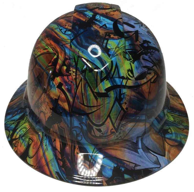 Custom Hard Hat Oil Slick Graffiti Full Brim Ridgeline - Etsy