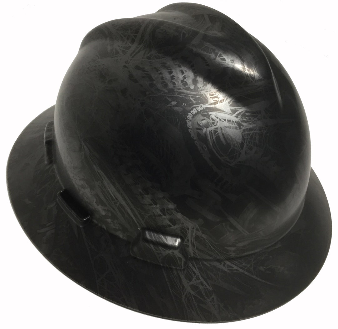 Custom Hard Hat Metallic Graphite Bio Mechanical MSA V-gard Full Brim ...