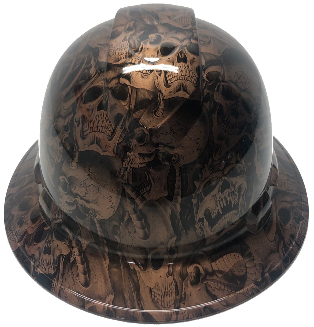 Custom Hard Hat Ridgeline Full Brim Copper Metallic Demented Skulls - Etsy