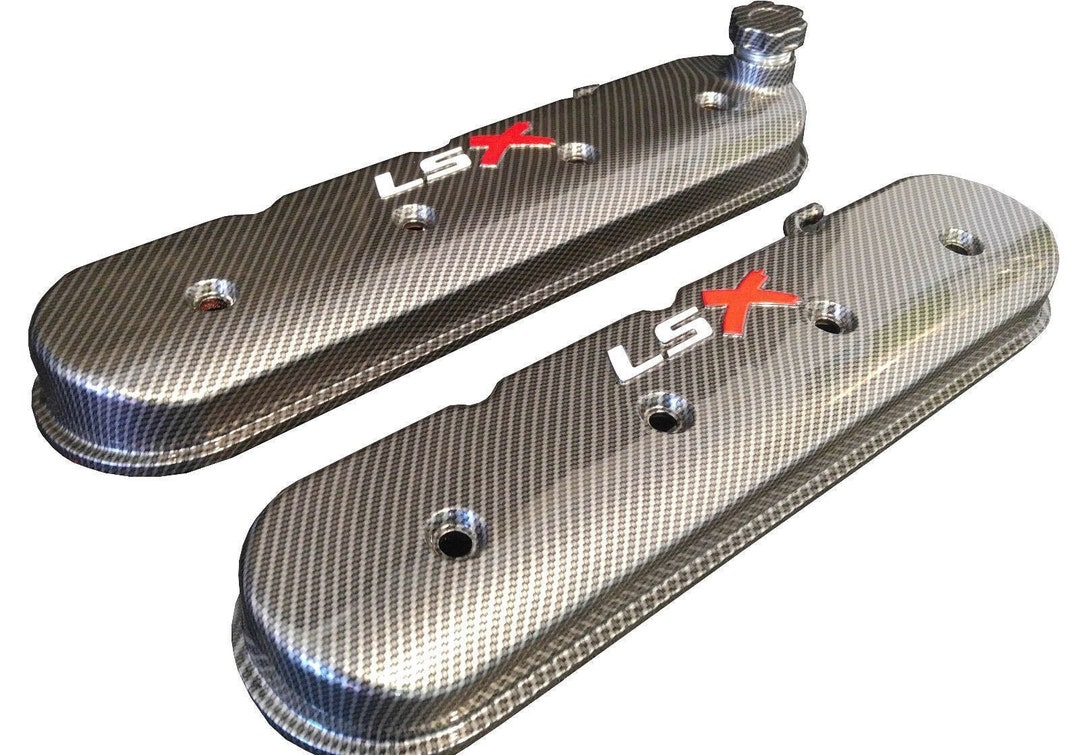 Custom Hydro Dipped LS Valve Covers 241-405 Carbon Fiber With White LS ...