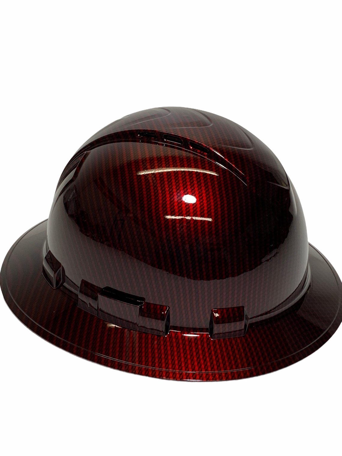 Custom Hard Hat Vented Red Kandy Carbon Fiber Hydro Dipped Full Brim ...