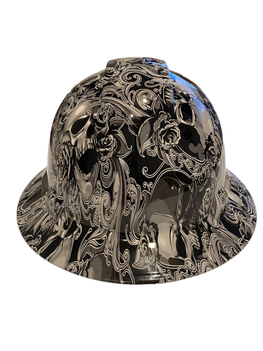 Hard Hat Ridgeline Full Brim Custom Hydrodipped White Filigree Skulls ...